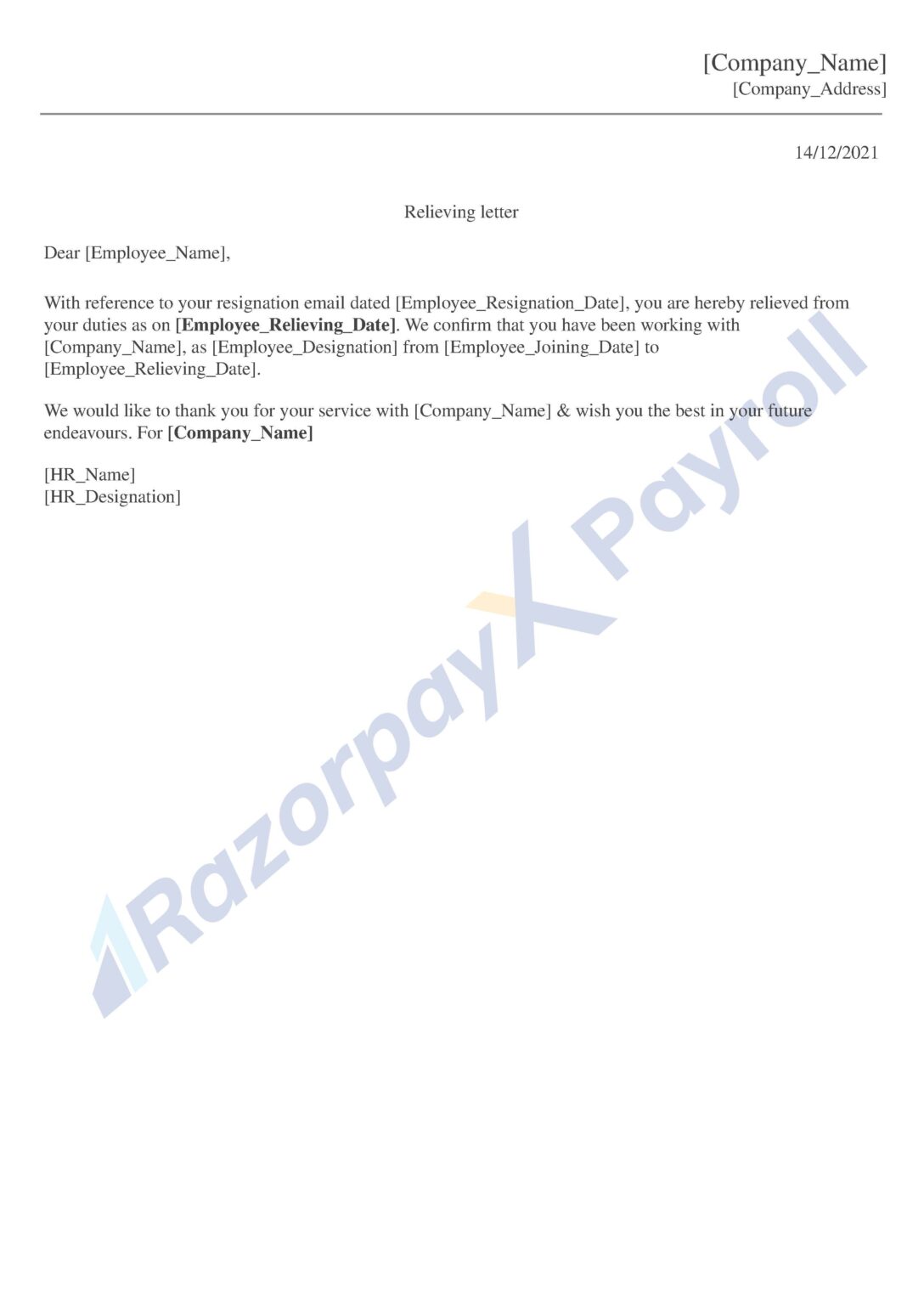 Relieving Letter : Relieving Letter Format (+ Free Samples & Templates ...