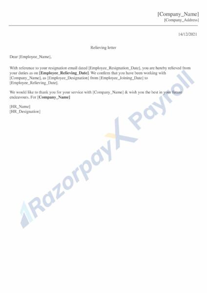 Relieving Letter Format (+ Free Samples & Templates) - Razorpay Payroll